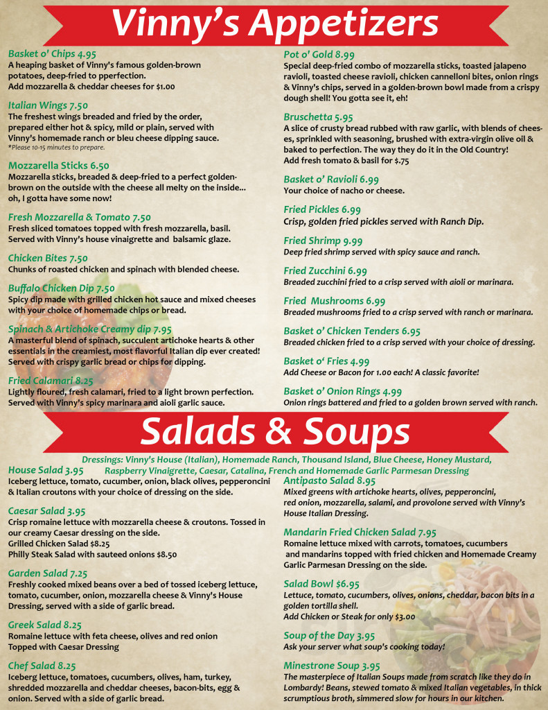 Vinny's Italian Grill & Pizzeria menu in Aylett, Virginia, USA