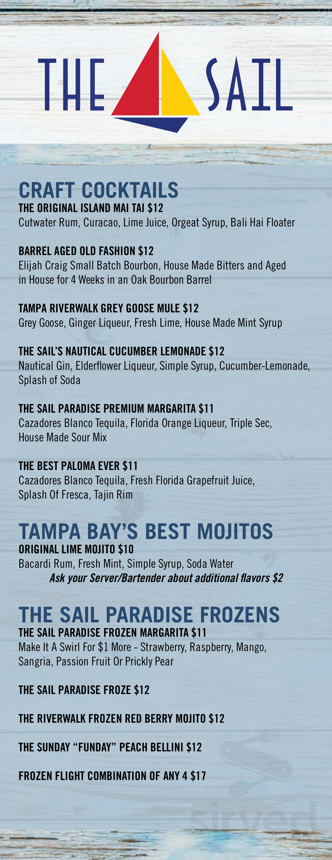 Menu for The Sail Plaza in Tampa, FL | Sirved