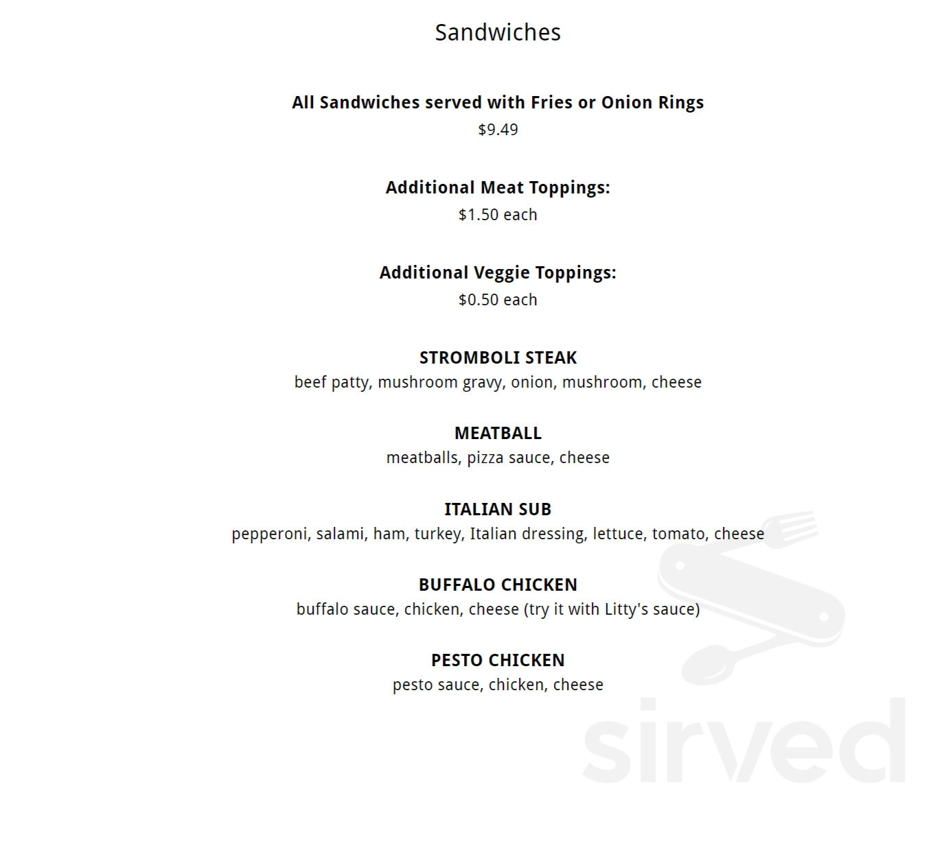 Menu - Birmingham AL's Little Italy's Pizza & Pints | Sirved