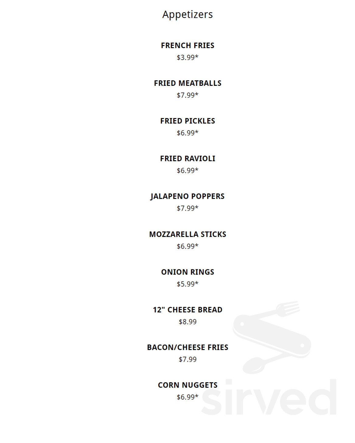 Menu - Birmingham AL's Little Italy's Pizza & Pints | Sirved