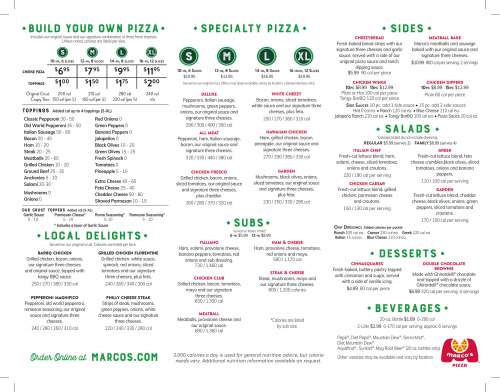 Marco's Pizza menu in Lancaster, Ohio, USA