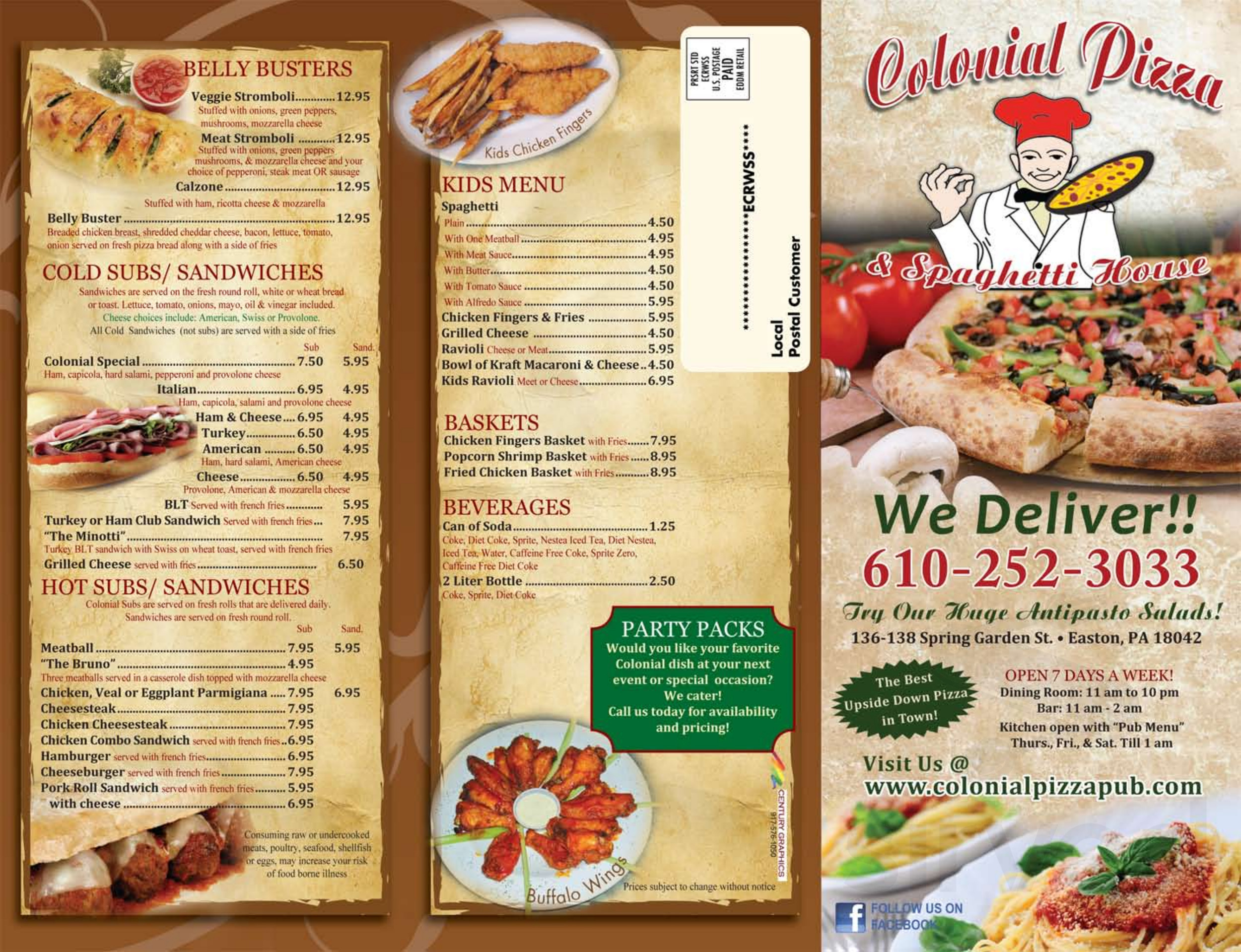 Colonial Pizza & Spaghetti House menu in Easton, Pennsylvania, USA