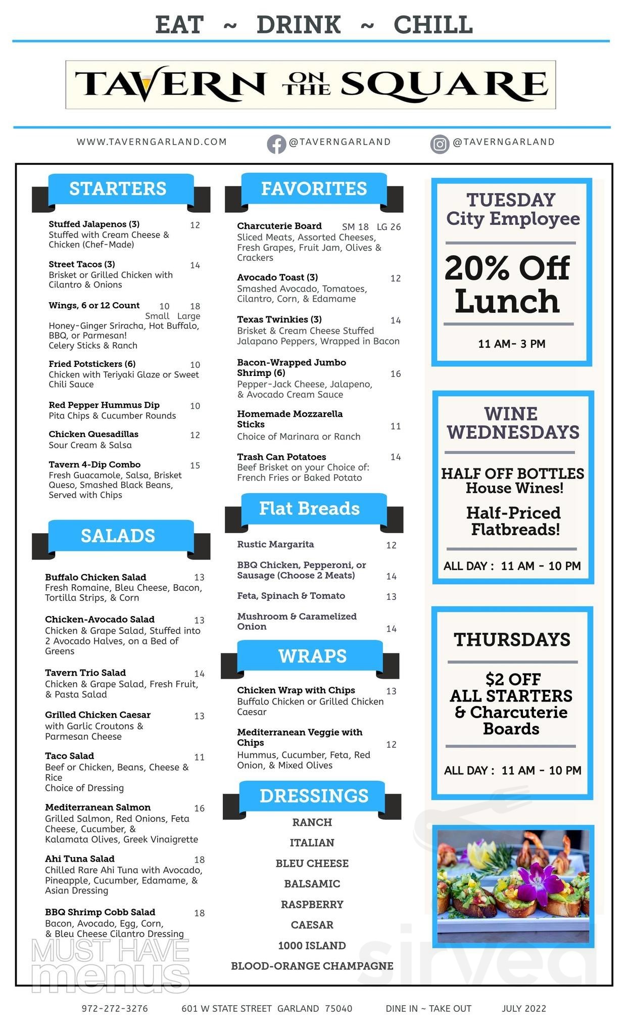 Menu - Garland TX's Tavern on the Square | Sirved