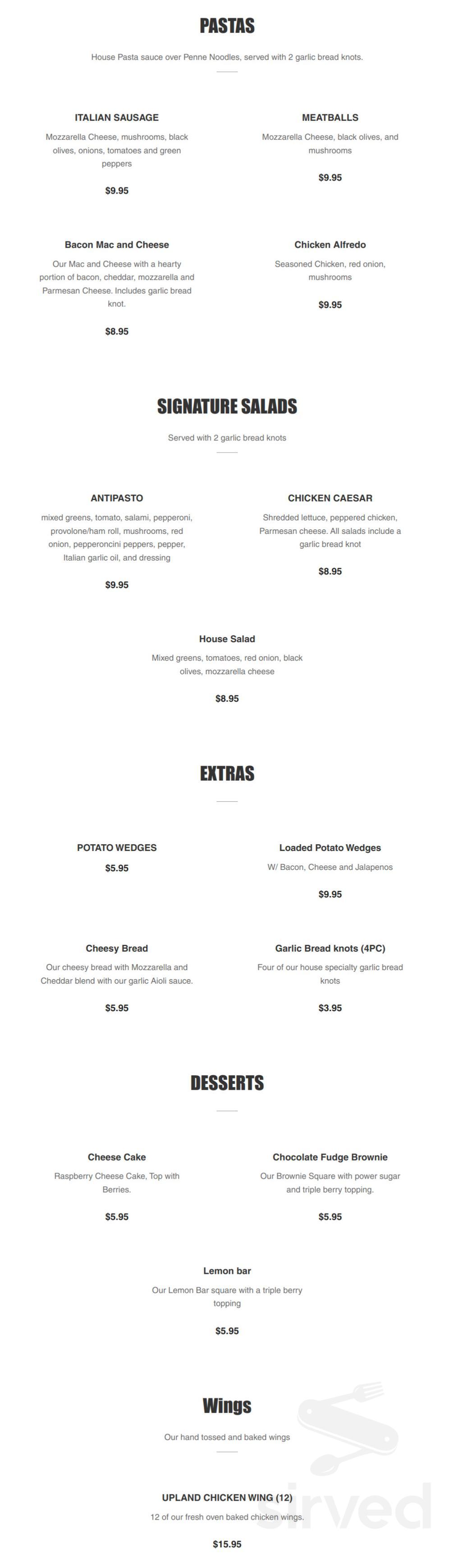 The Upland Pizza Company menu in Upland, California, USA