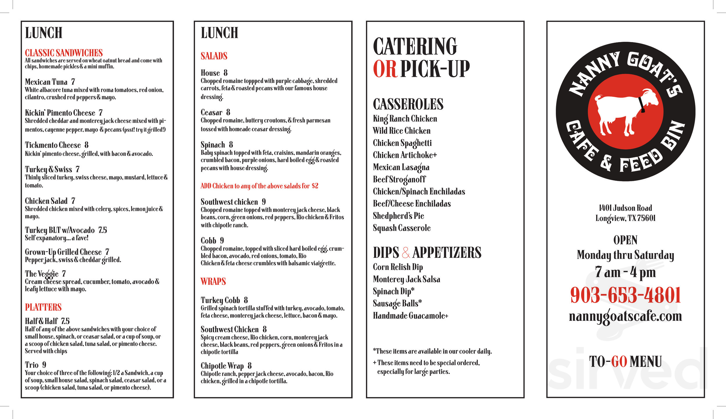 Menu for Nanny Goat's in Longview, TX | Sirved