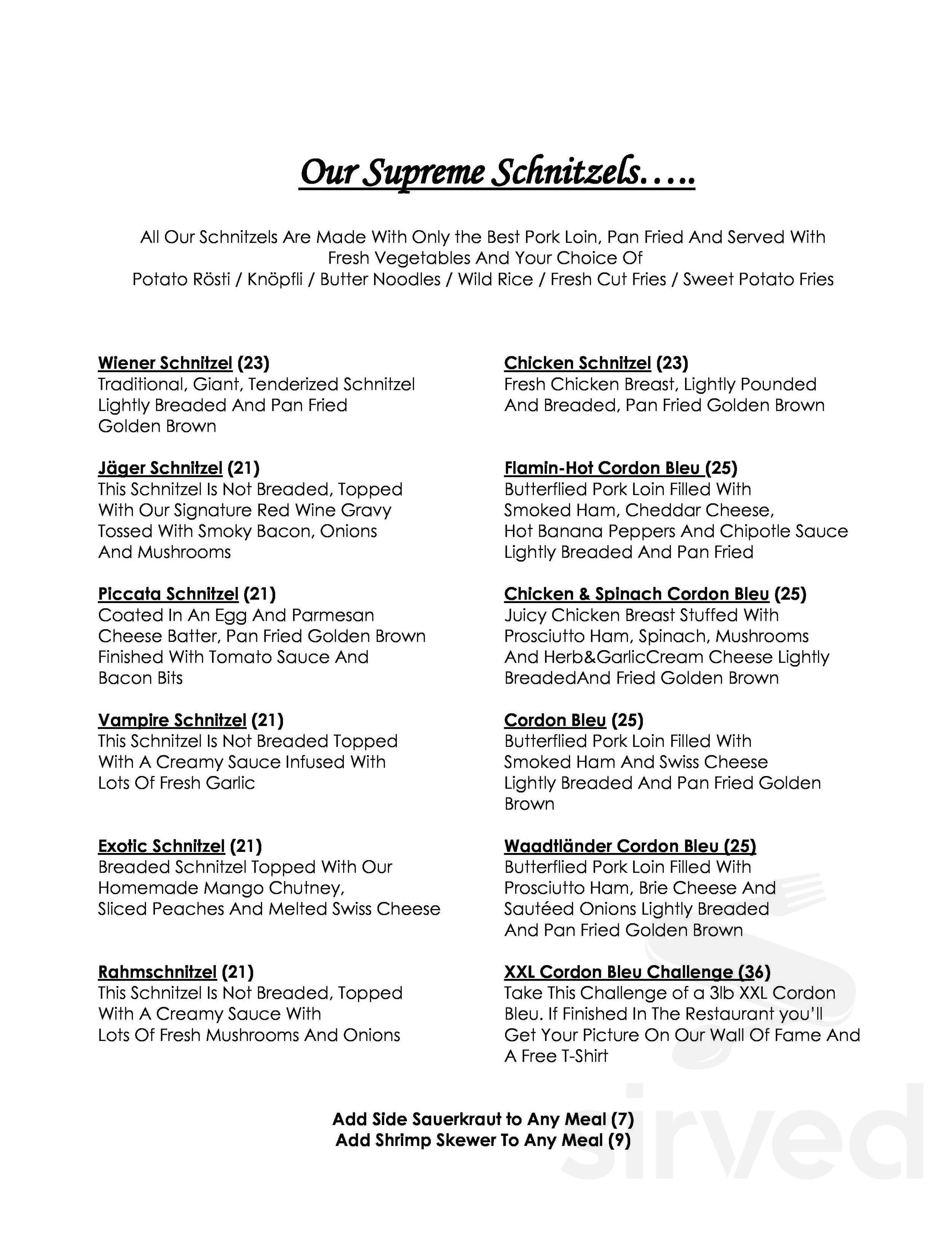 Swiss Country House Restaurant menus in Ahmic Harbour, Ontario, Canada