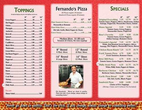 Wedgewood Fernando's Pizza menu in Boardman, Ohio, USA