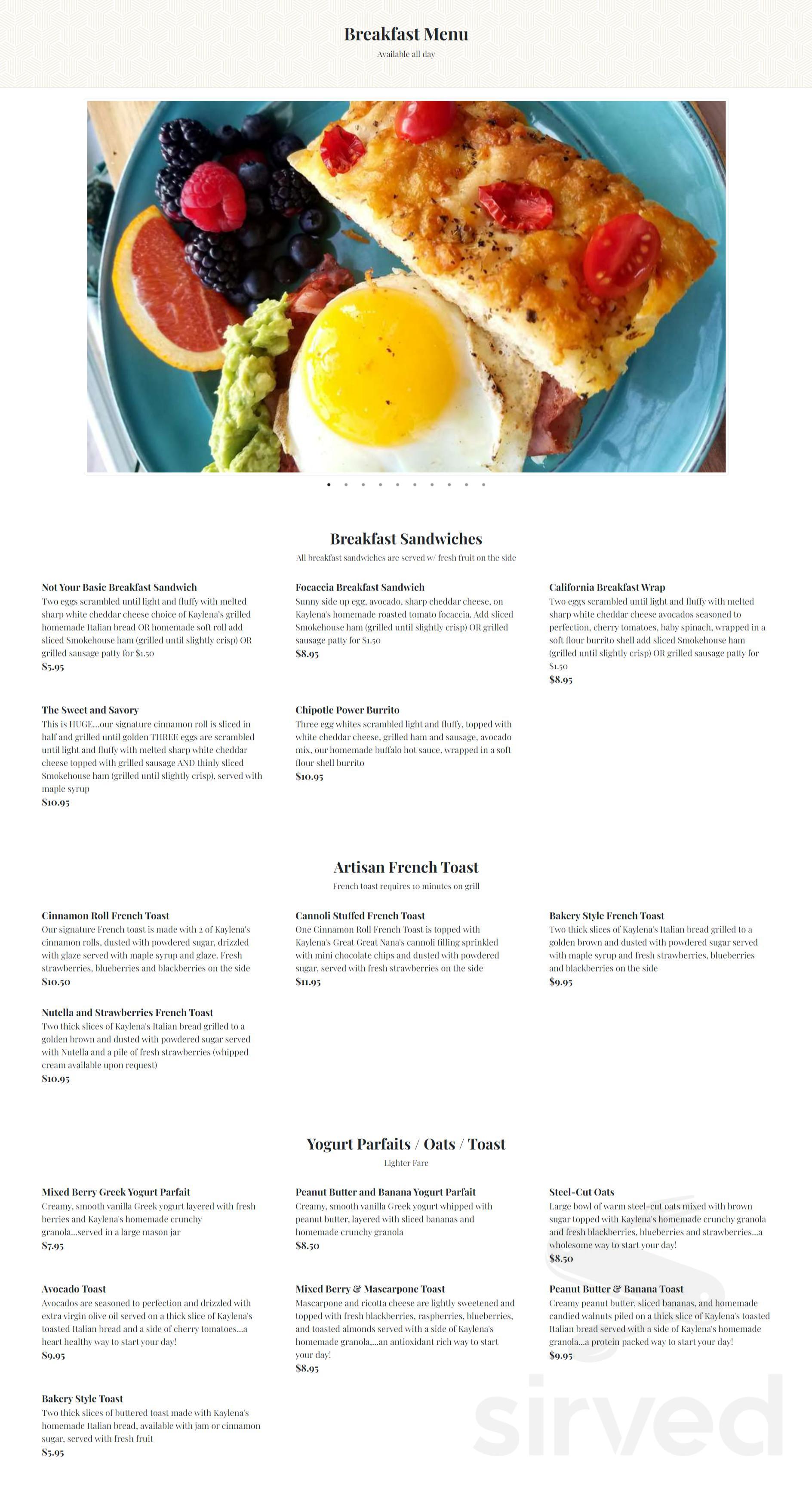 Kaylena Marie's Bakery menu in Buffalo, New York, USA