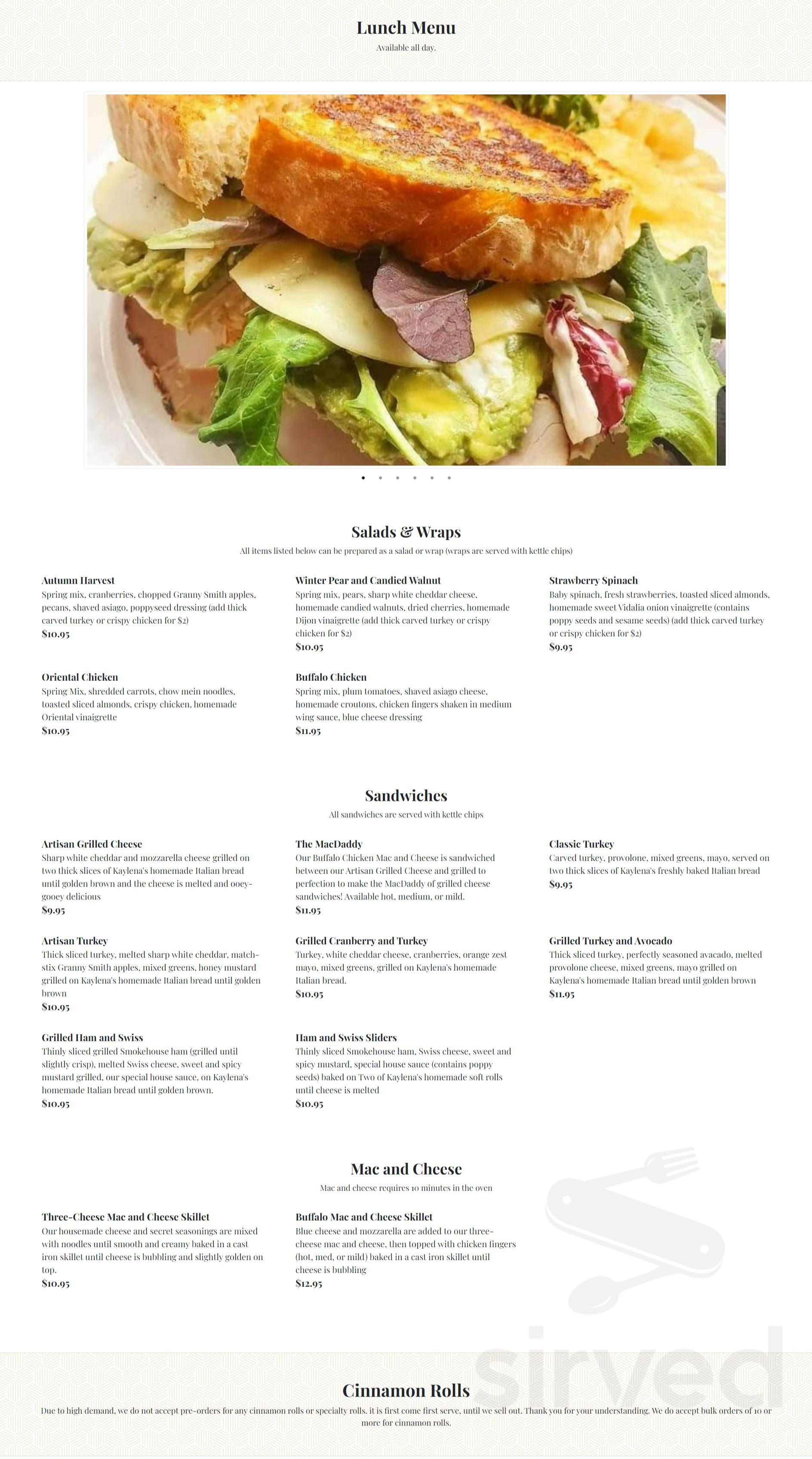 Kaylena Marie's Bakery menu in Buffalo, New York, USA