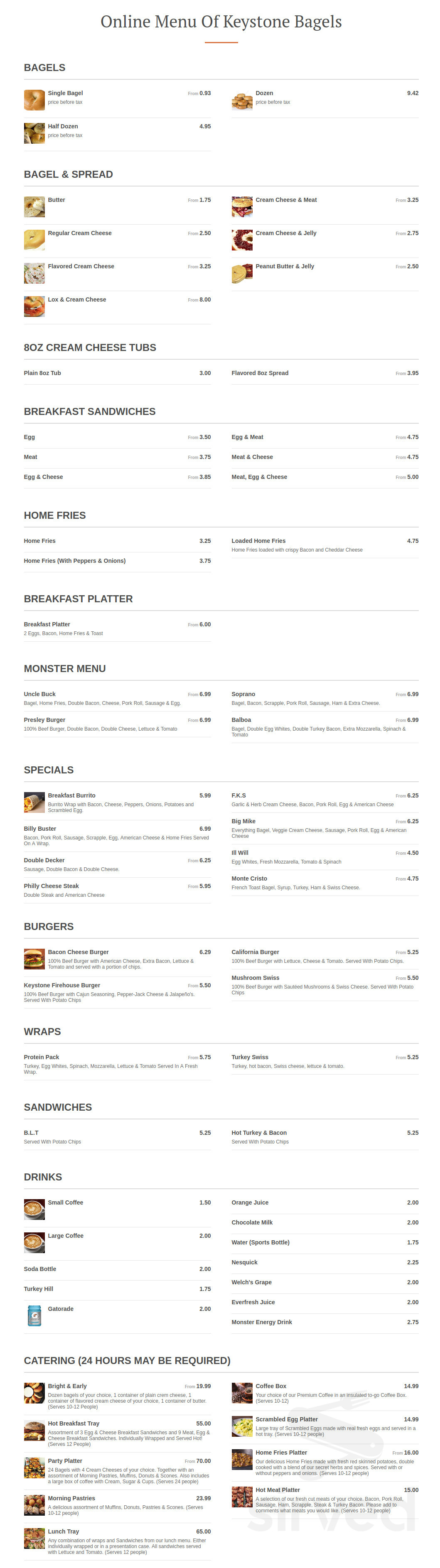 Menu - Levittown PA's Keystone Bagels | Sirved