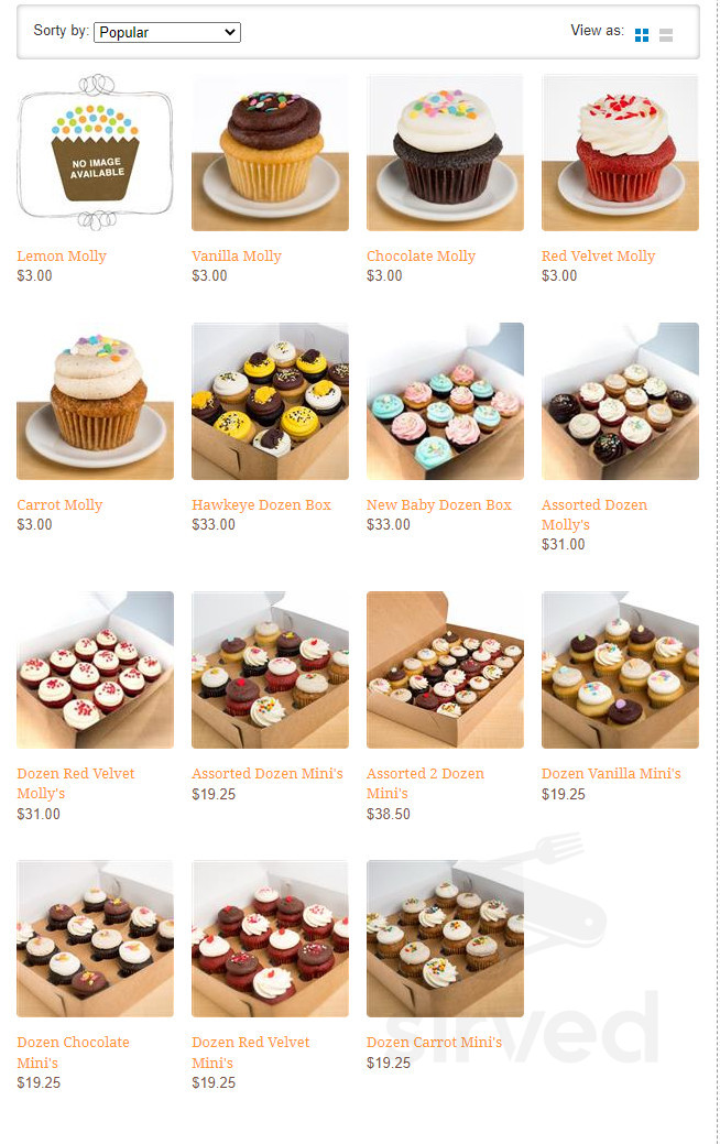 Molly's Cupcakes menu in Iowa City, Iowa, USA