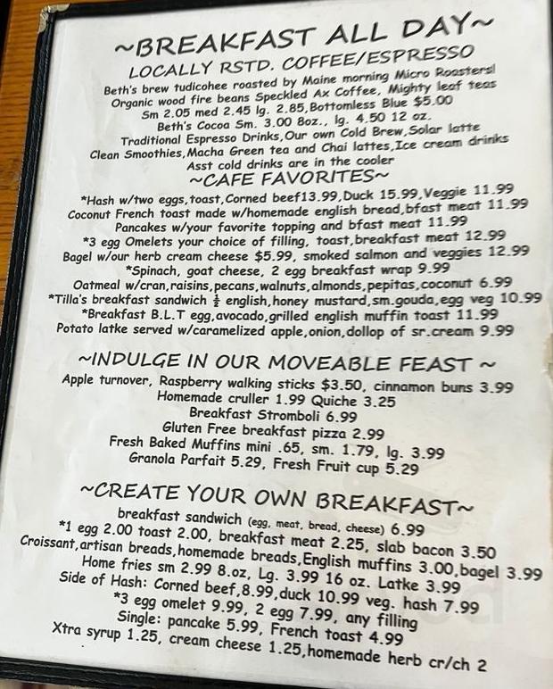 Beths Kitchen Cafe menu in Bridgton, Maine, USA