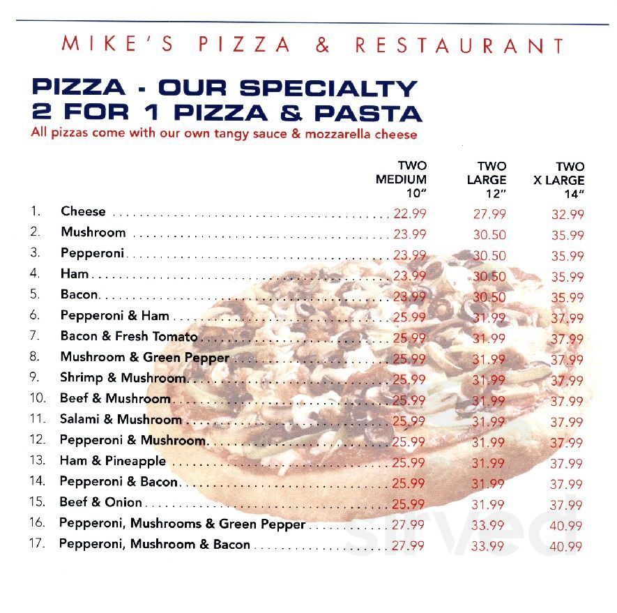 Mikes Pizza menu in Athabasca, Alberta, Canada