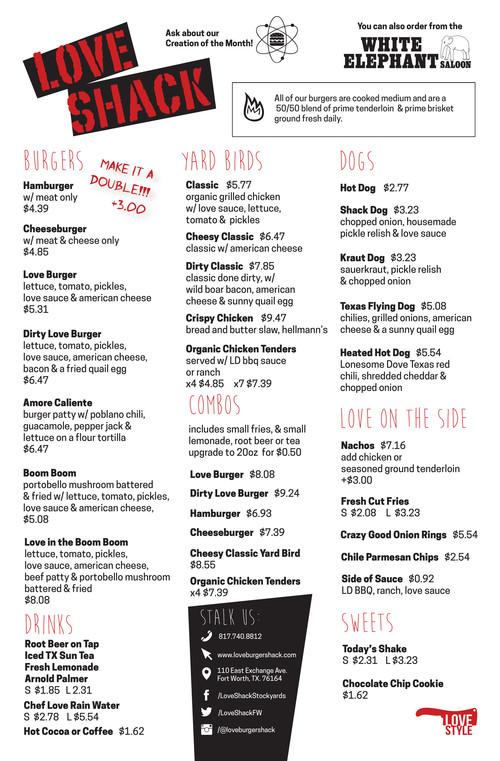 Love Shack menu in Fort Worth, Texas, USA