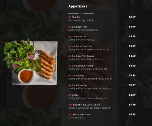 District One Saigon Street Food menu in Carrollton, Texas, USA