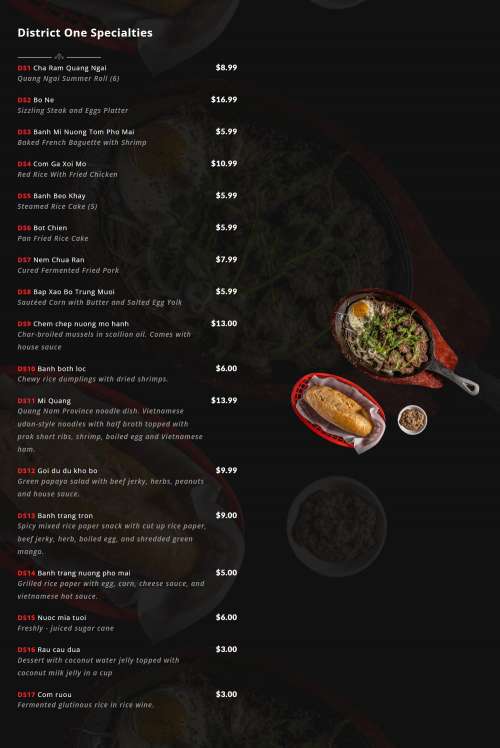 District One Saigon Street Food menu in Carrollton, Texas, USA