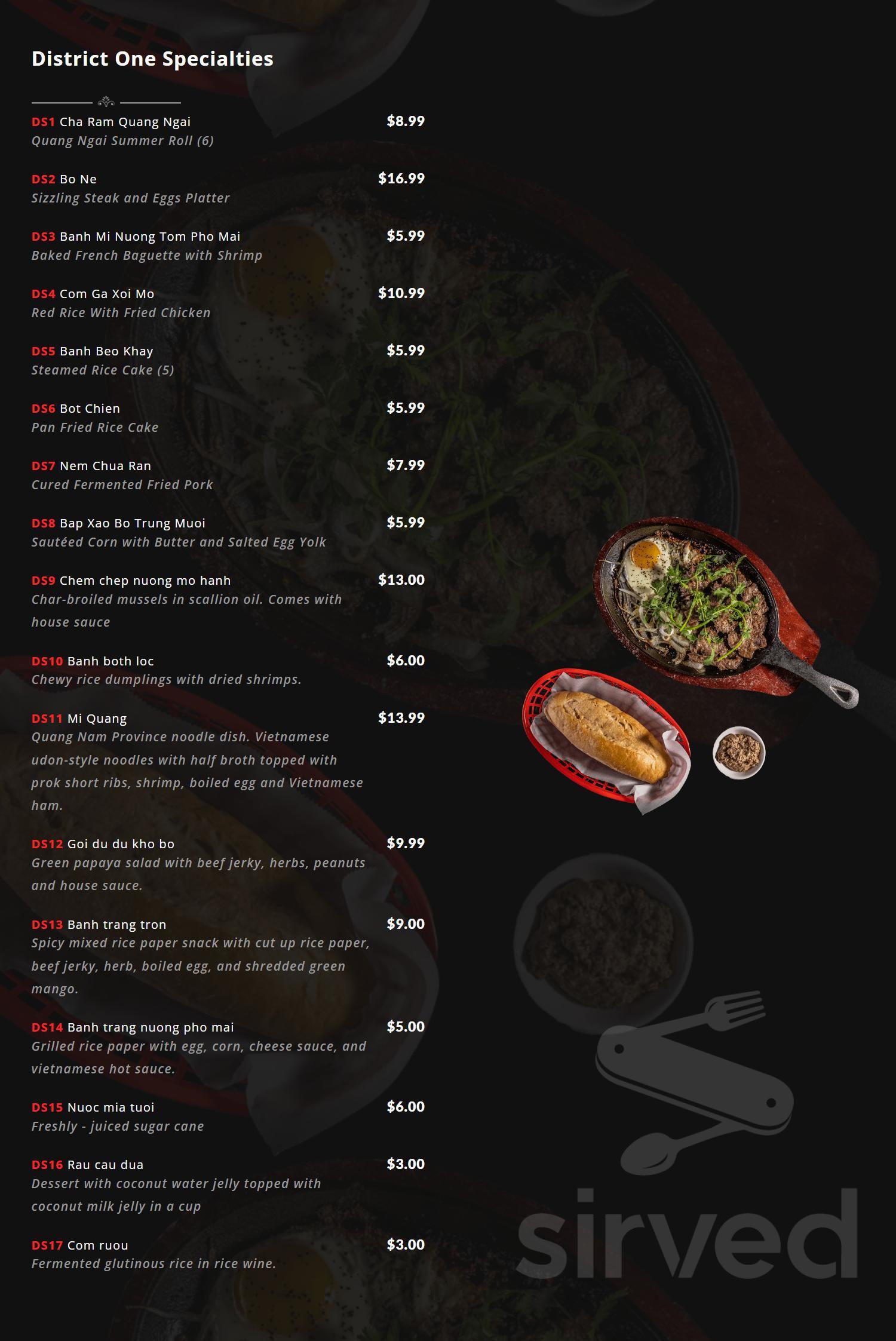 District One Saigon Street Food menu in Carrollton, Texas, USA