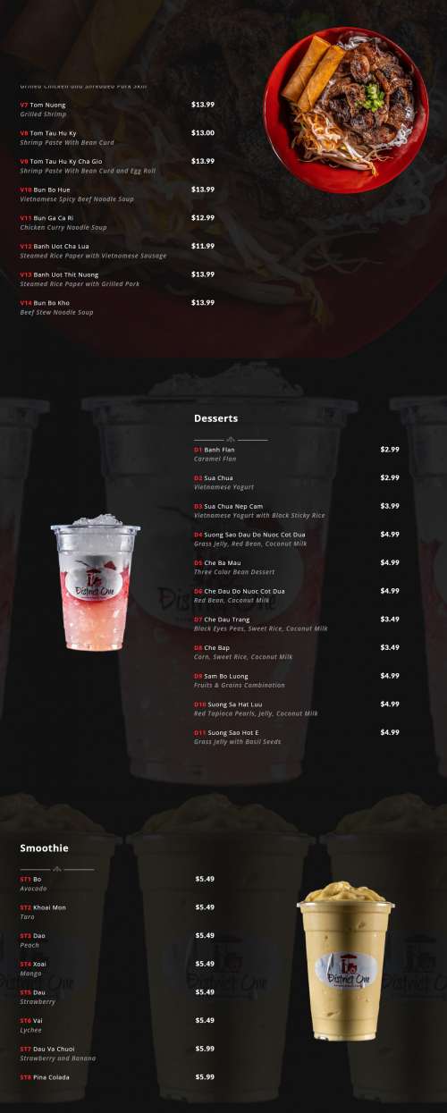 District One Saigon Street Food menu in Carrollton, Texas, USA