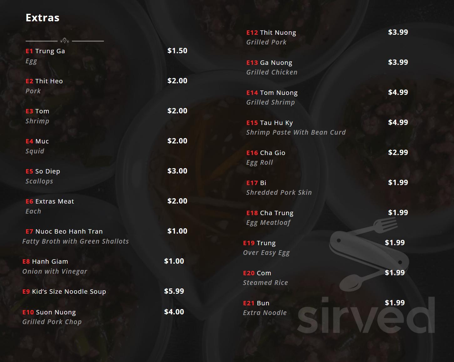 District One Saigon Street Food menu in Carrollton, Texas, USA