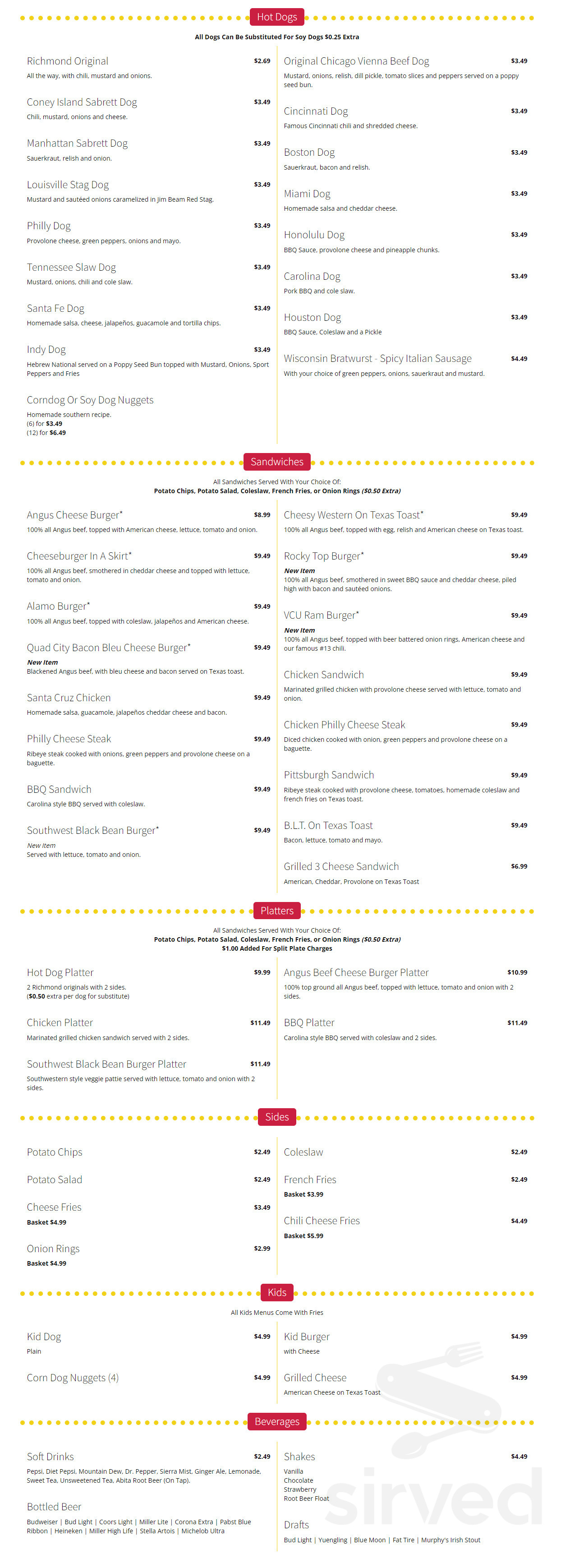Menu - Richmond VA's City Dogs | Sirved