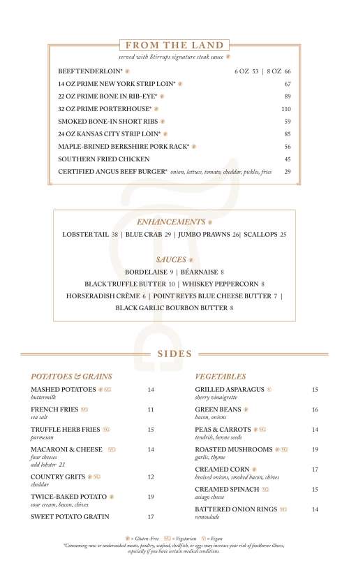 Stirrups Restaurant menu in Ocala, Florida, USA