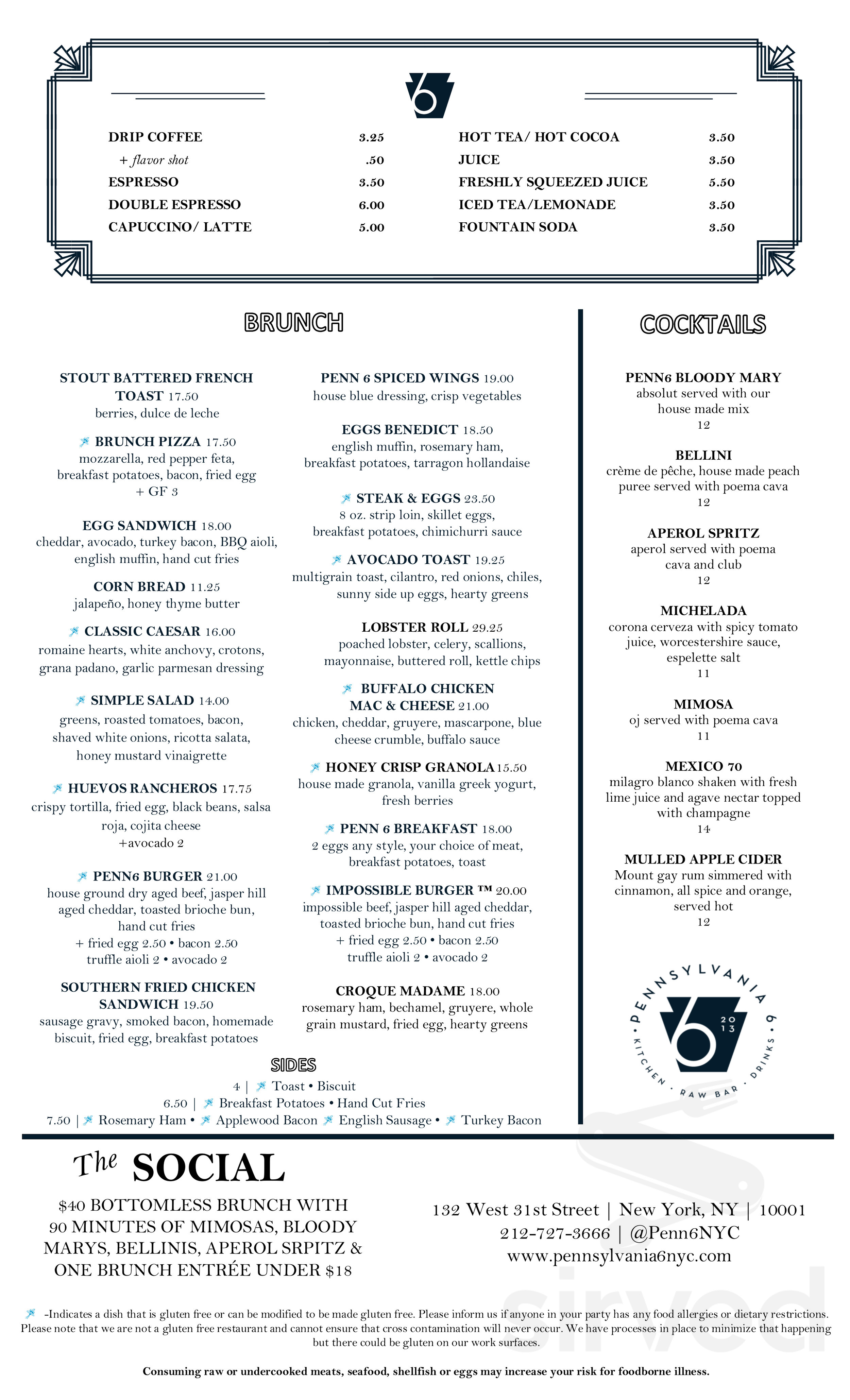 Pennsylvania 6 NYC menu in New York, New York, USA