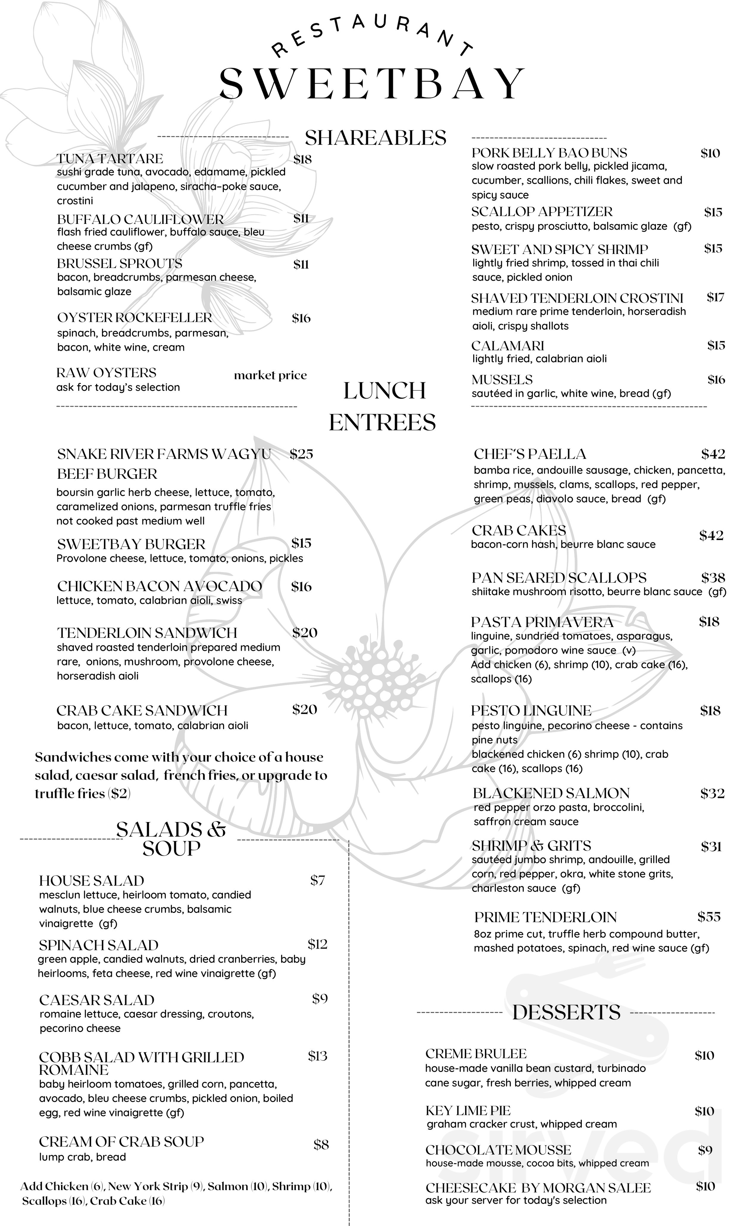 Sweetbay Restaurant & Bar menu in Leonardtown, Maryland, USA