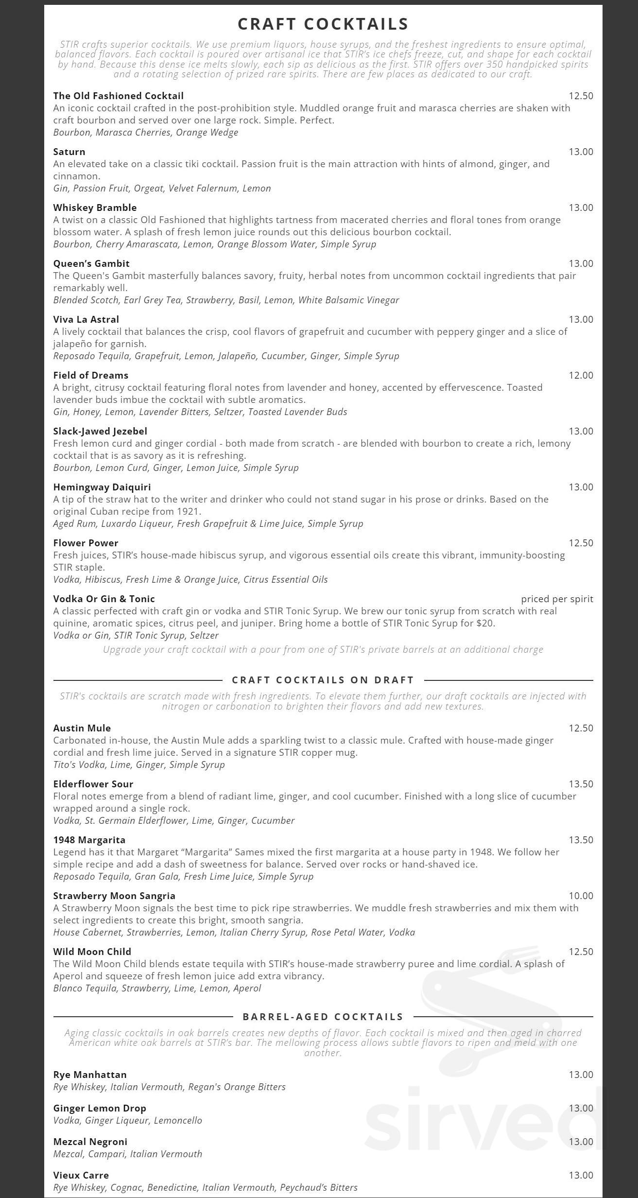STIR menu in Charlotte, North Carolina, USA