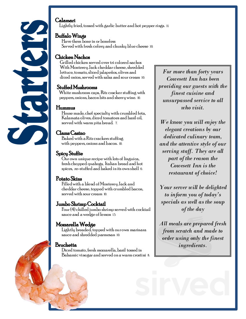 Cowesett Inn West Warwick menu in West Warwick, Rhode Island, USA