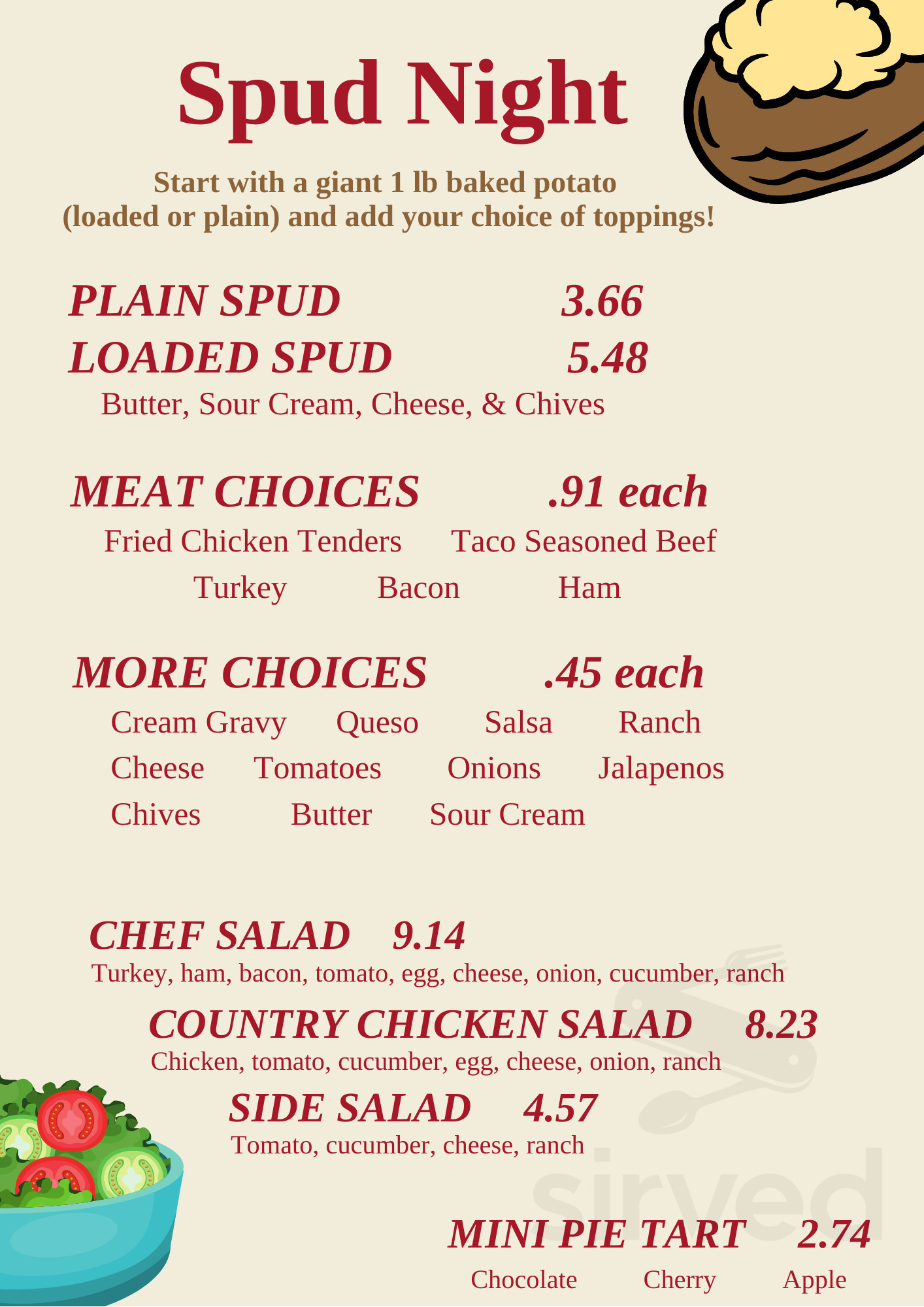 Menu - Ada OK's The Lot | Sirved