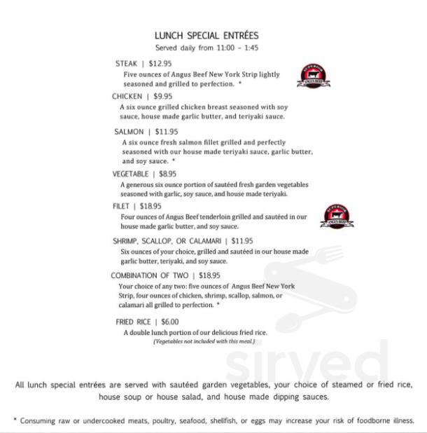 Menu - Paris TX's Shogun in Paris | Sirved