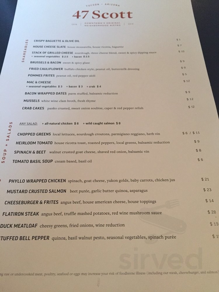 47 Scott and Scott & Co. menu in Tucson, Arizona, USA