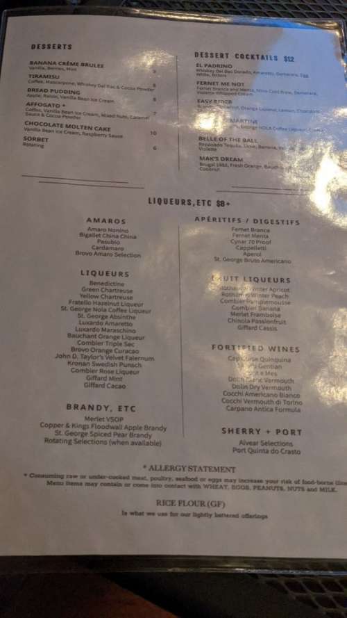 47 Scott and Scott & Co. menu in Tucson, Arizona, USA