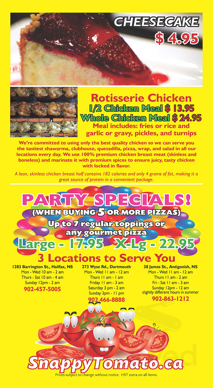 Snappy Tomato Pizza Dartmouth Wyse Rd. menu in Dartmouth, Nova Scotia ...