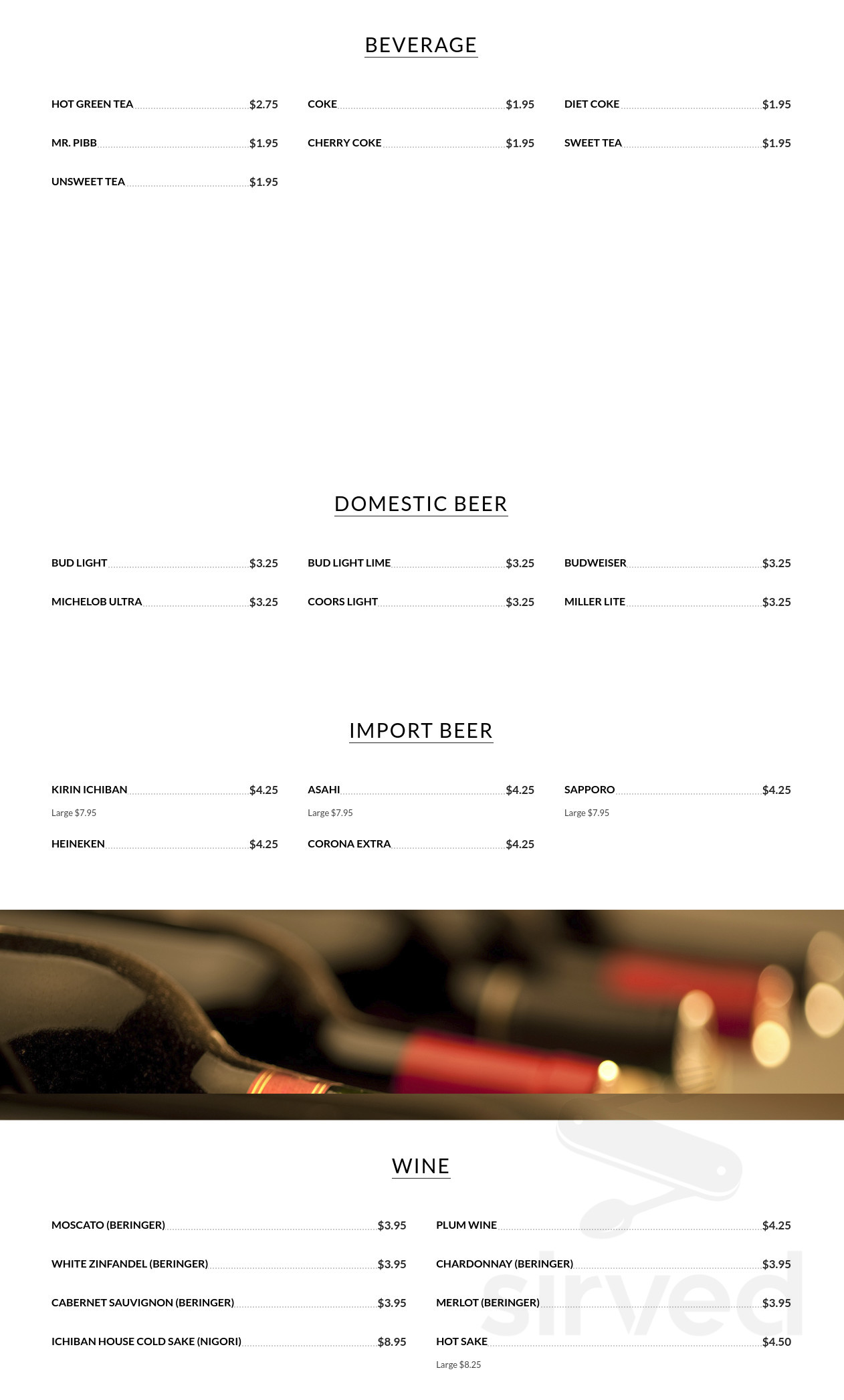 Ichiban Japanese Steak and Sushi menu in Rome, Georgia, USA