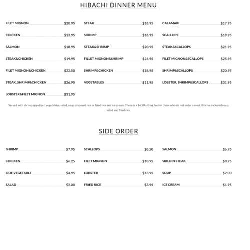 Ichiban Japanese Steak and Sushi menu in Rome, Georgia, USA