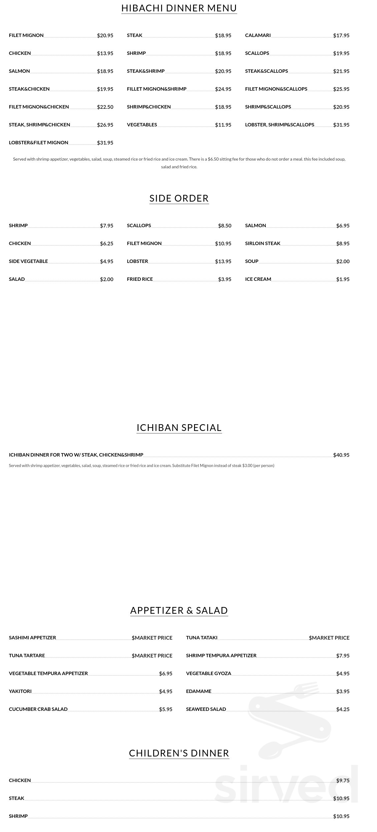 Ichiban Japanese Steak and Sushi menu in Rome, Georgia, USA