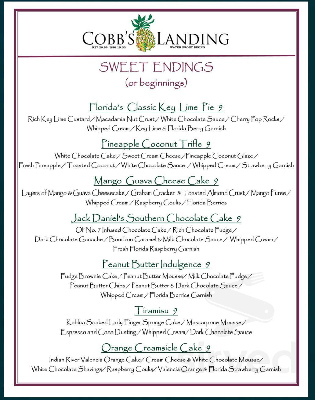 Menu for Cobb's Landing in Fort Pierce, FL | Sirved