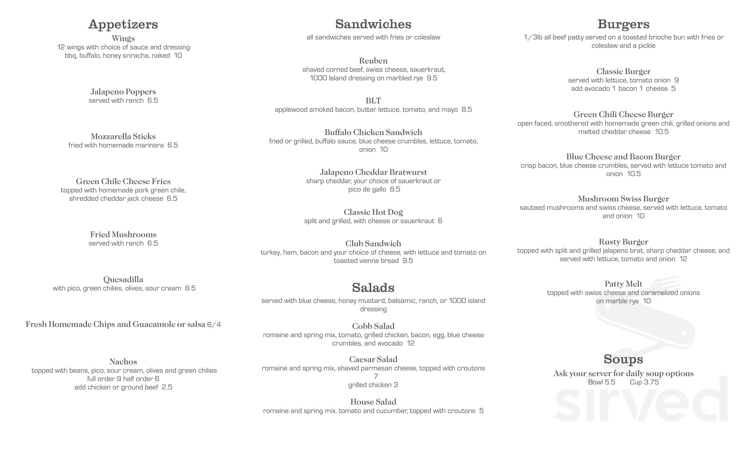 Menu for The Rusty Melon in Boulder, Colorado, United States