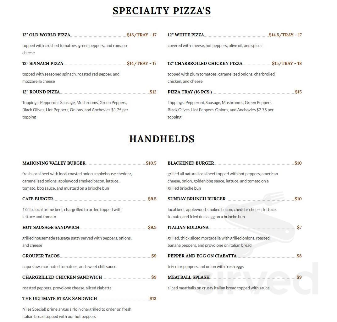 Vernon's Cafe menu in Niles, Ohio, USA