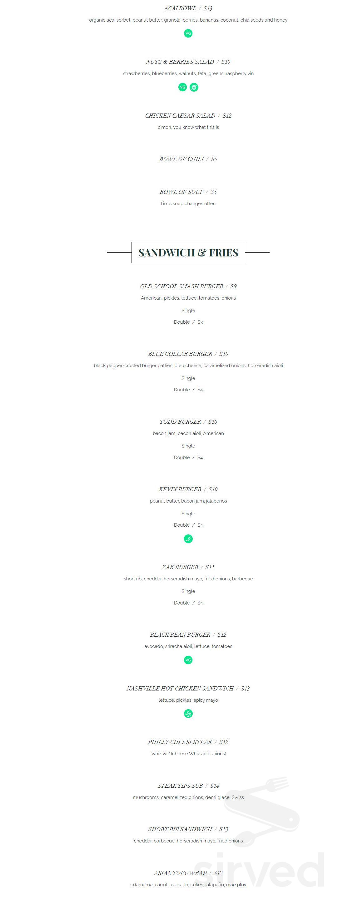 Menu for Blue Collar Restaurant, Bar & Catering in Landisville, PA | Sirved