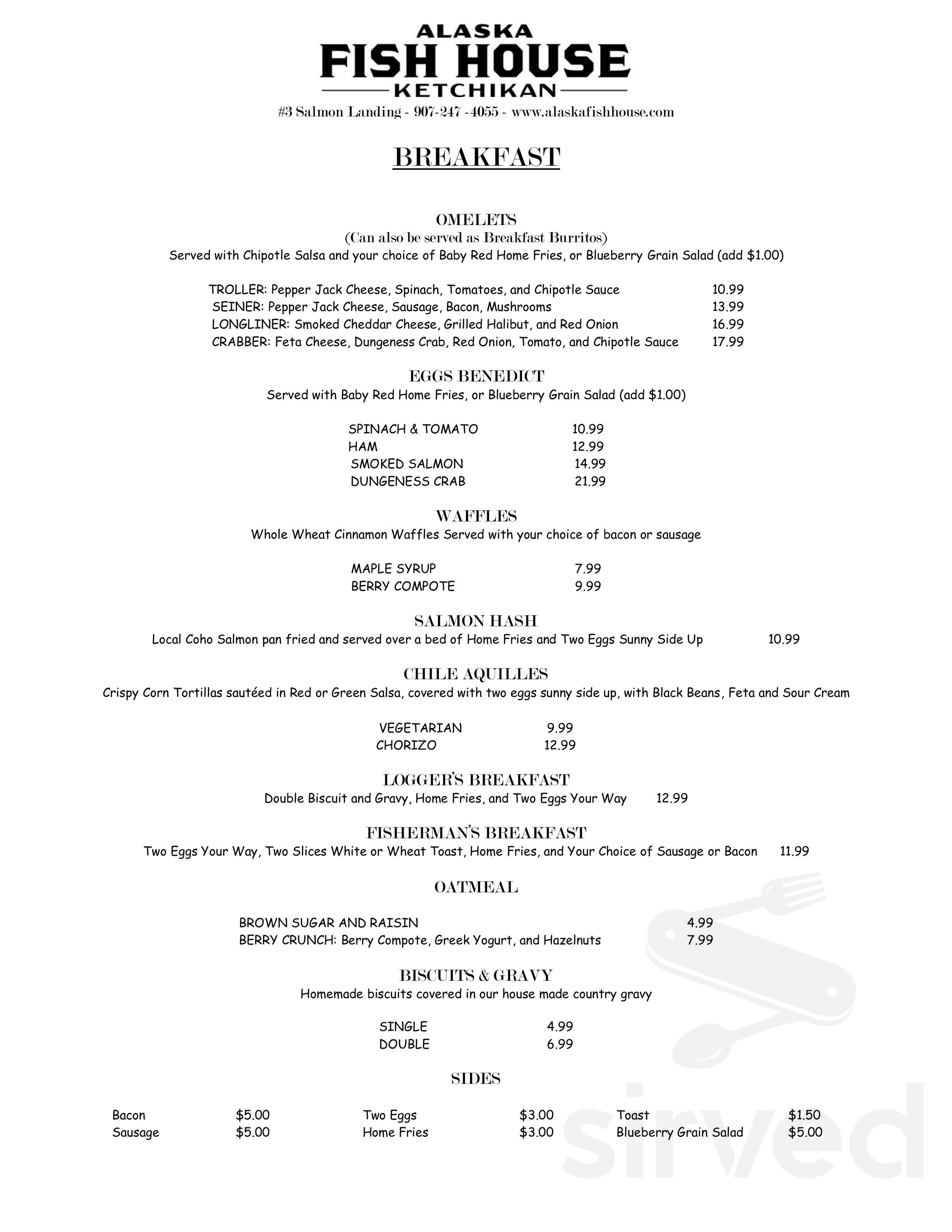 Menu for The Alaska Fish House in Ketchikan, AK | Sirved