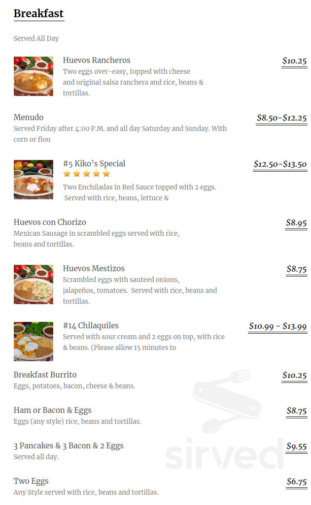 El Tepeyac Cafe menu in Los Angeles, California, USA