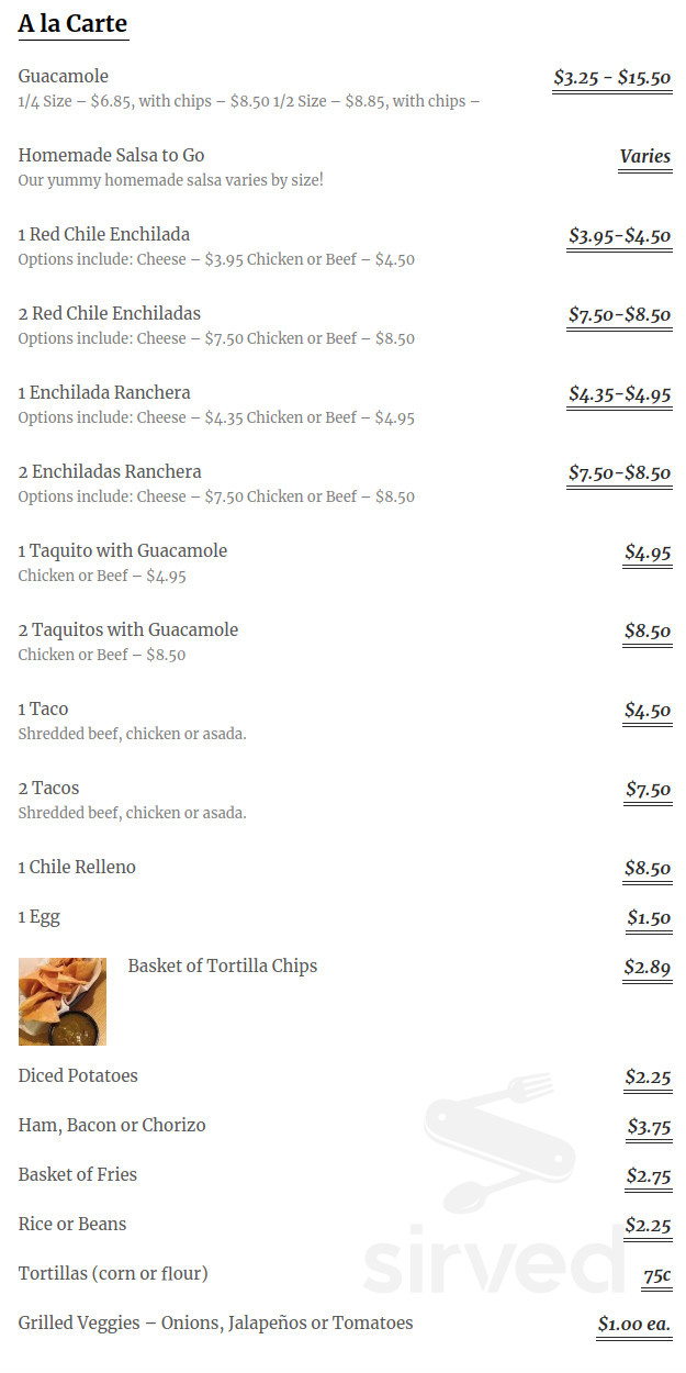 El Tepeyac Cafe menu in Los Angeles, California, USA