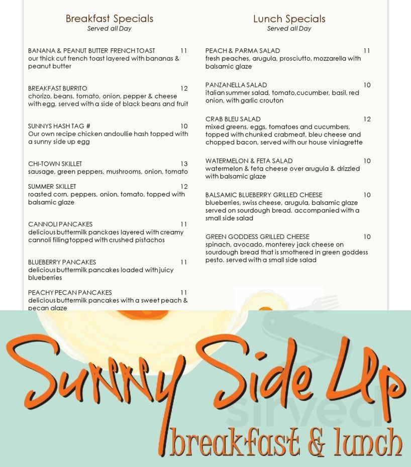 Sunny Side Up Breakfast & Lunch menu in Chicago, Illinois, USA