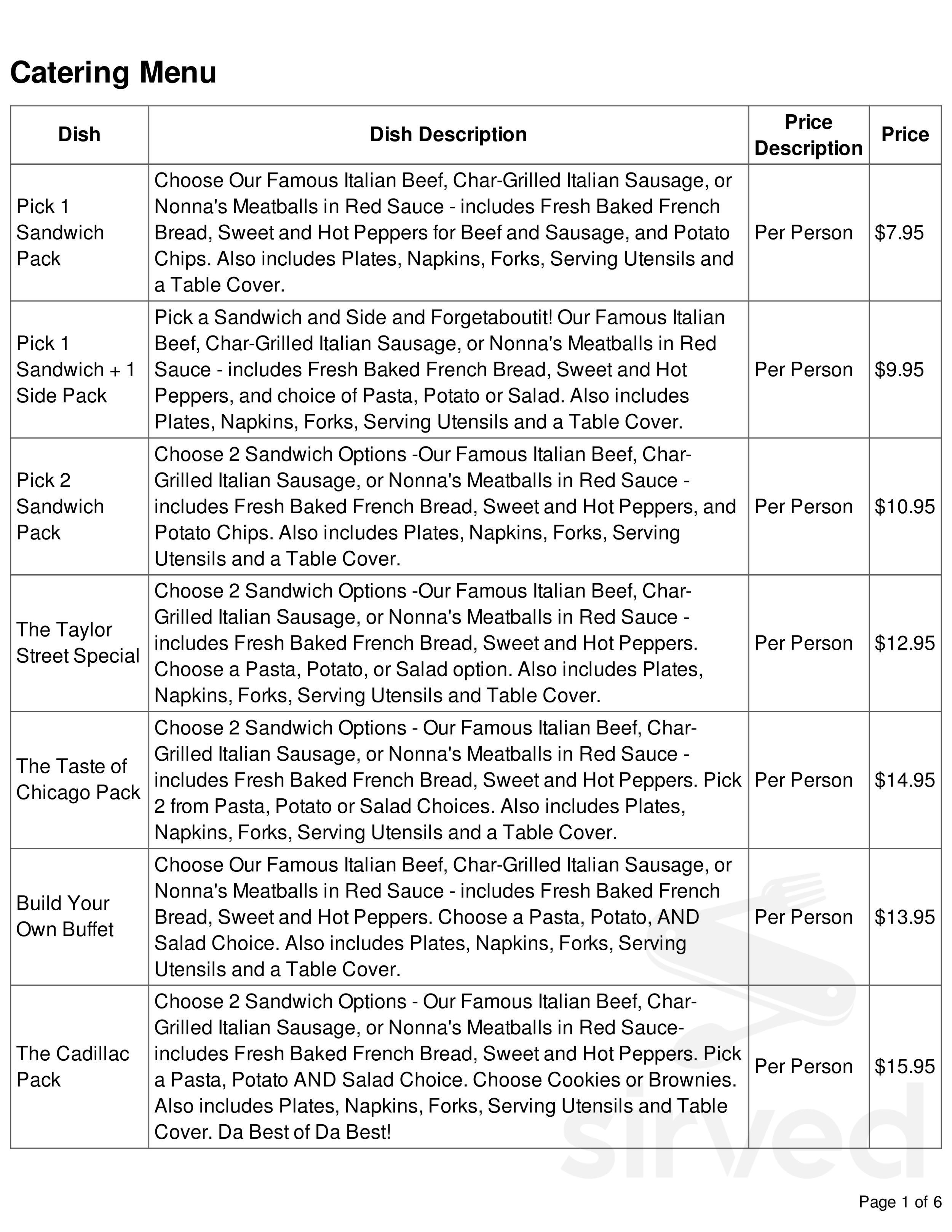 Al's Beef menu in Chicago, Illinois, USA