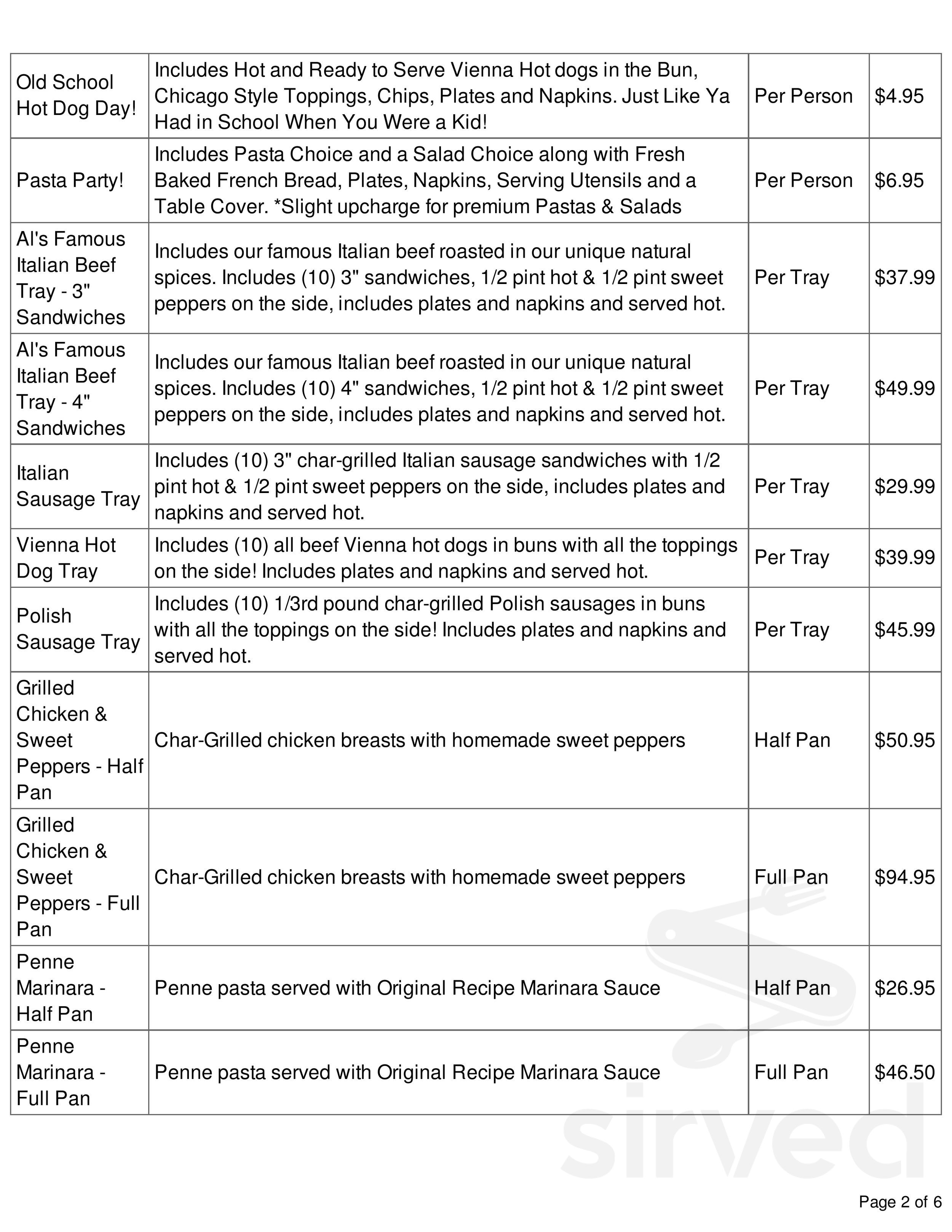 Menu - Chicago IL's Al's Beef | Sirved