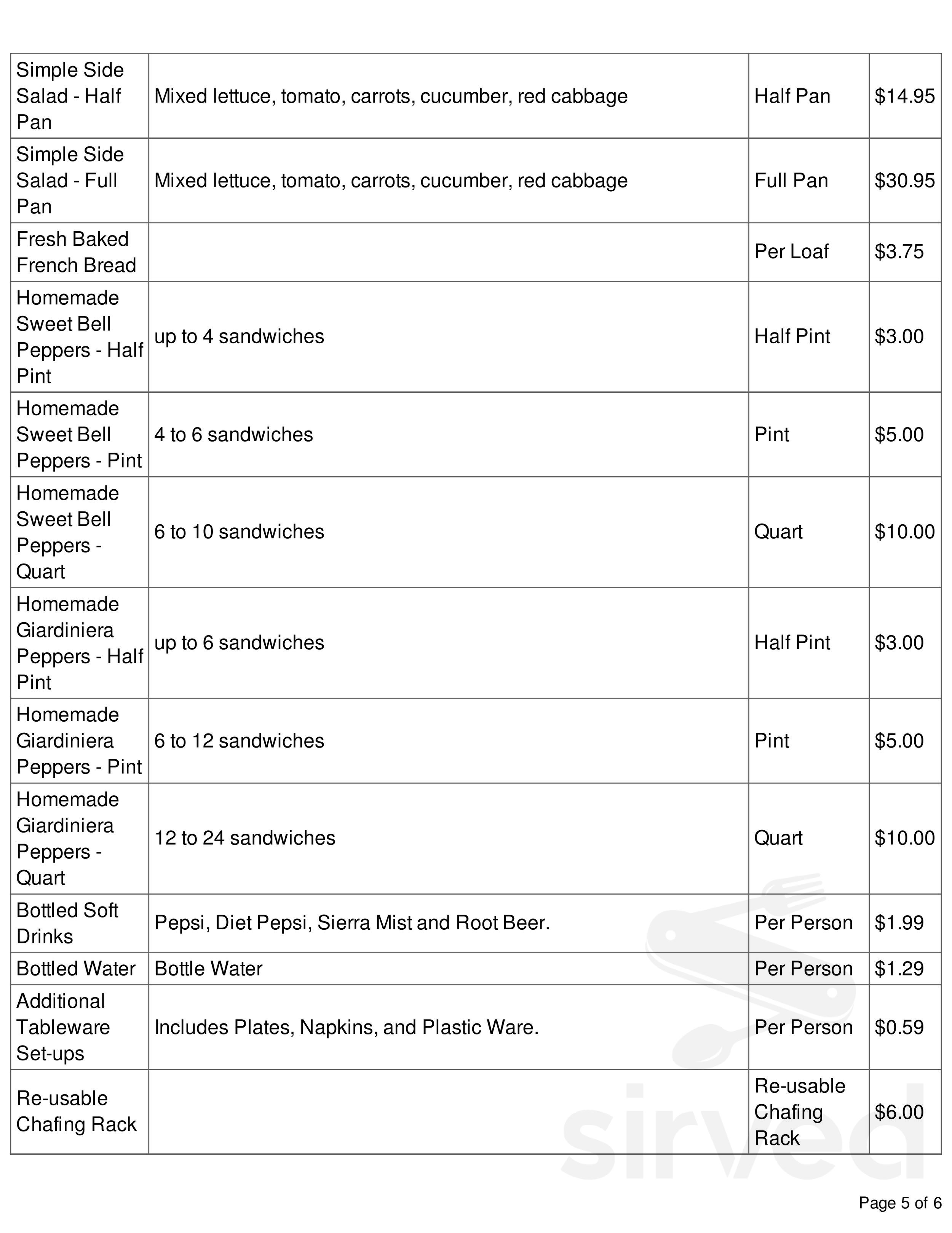 Al's Beef menu in Chicago, Illinois, USA