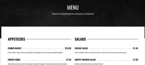 Menu for Handlebar Hanks Roadhouse in Welland, ON | Sirved