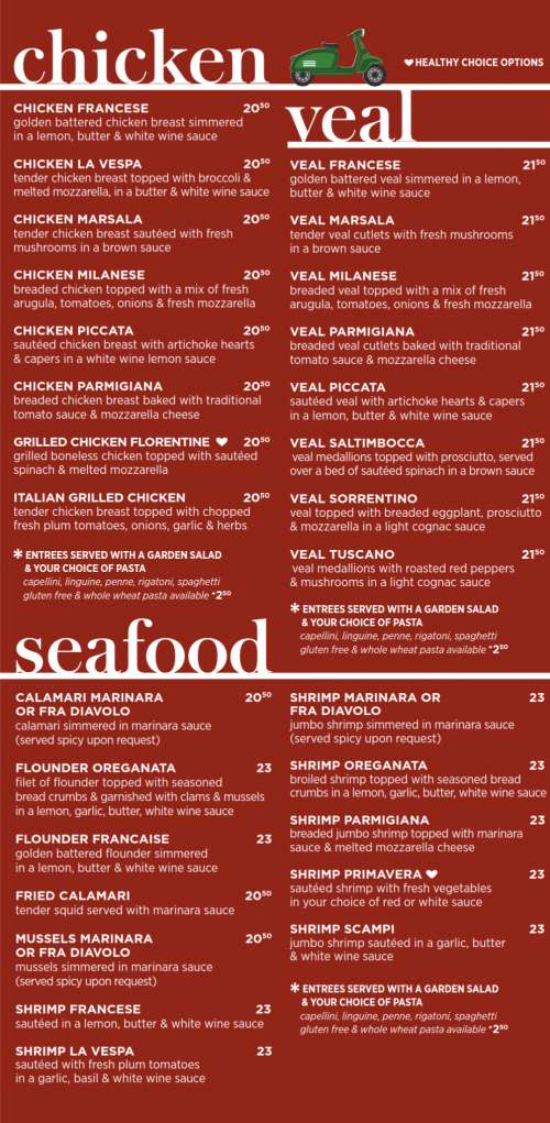 La Vespa menu in Manorville, New York, USA